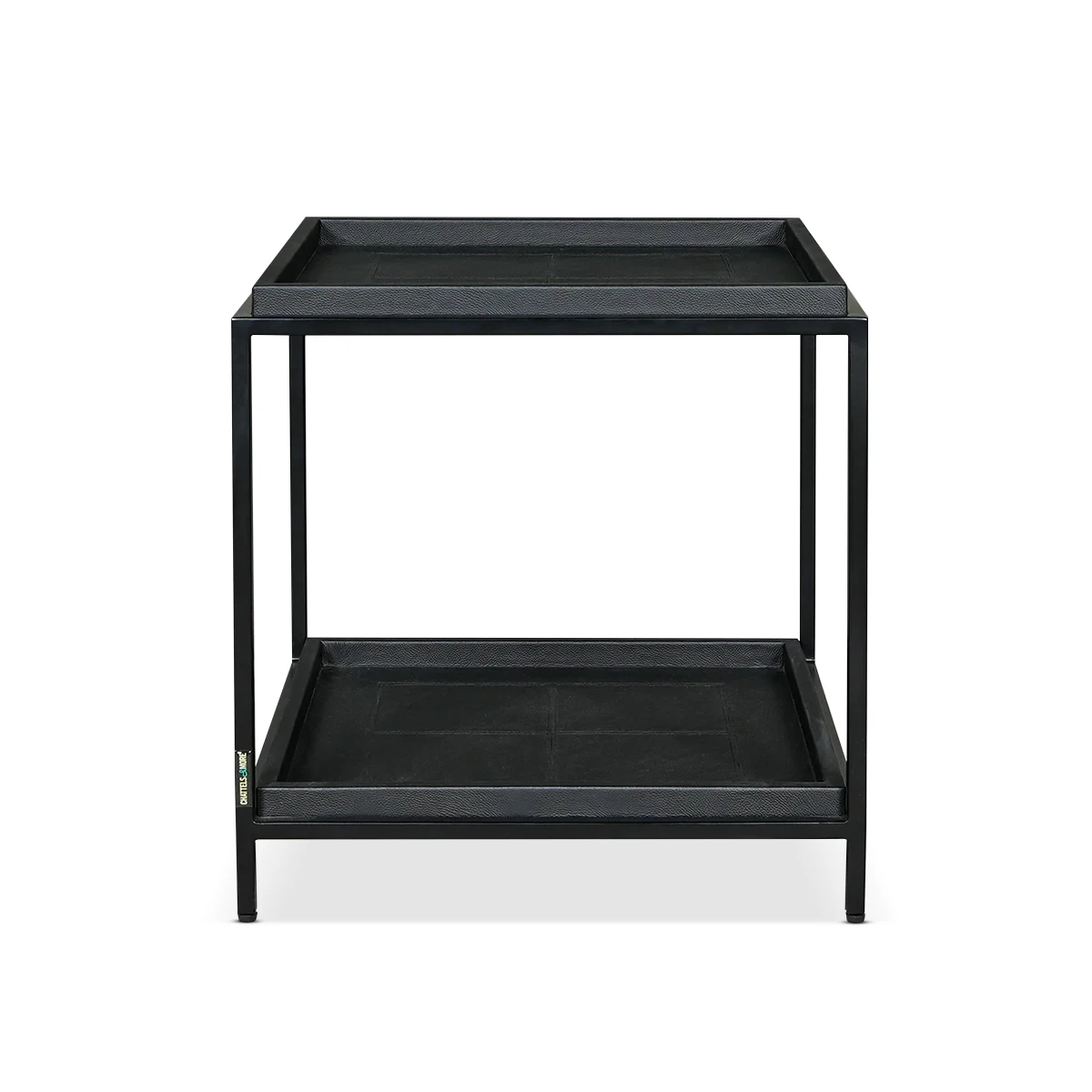 Black Leather Tray Top Side Table with | Chattels & More